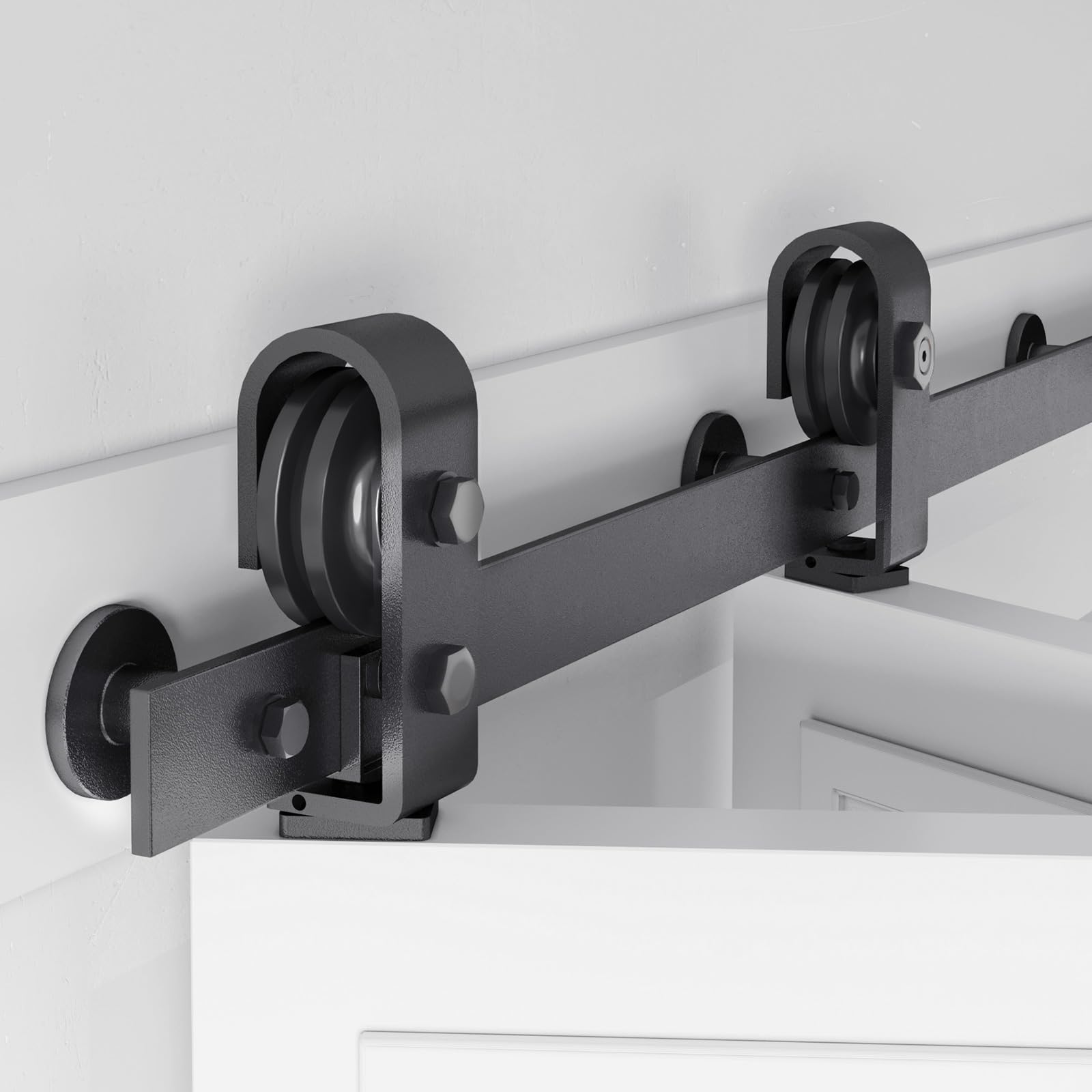 FINOSEN 28 inch Bifold Barn Door Hardware Track Kit for Two 12 inch Closet Doors,Top Mount Sliding System,Heavy Duty Roller,Smoothly and Quietly,Black(Bifold Door Not Included)