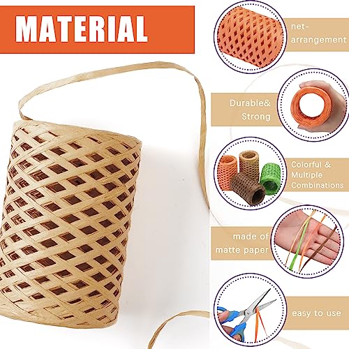 4 Roll Raffia Ribbon 1200 Feet Raffia Paper Ribbon Christmas Thanksgiving Gift for Gift Wrapping, DIY Craft, 300 Feet Each Roll(Green, Orange, Deep Brown, Light Brown)