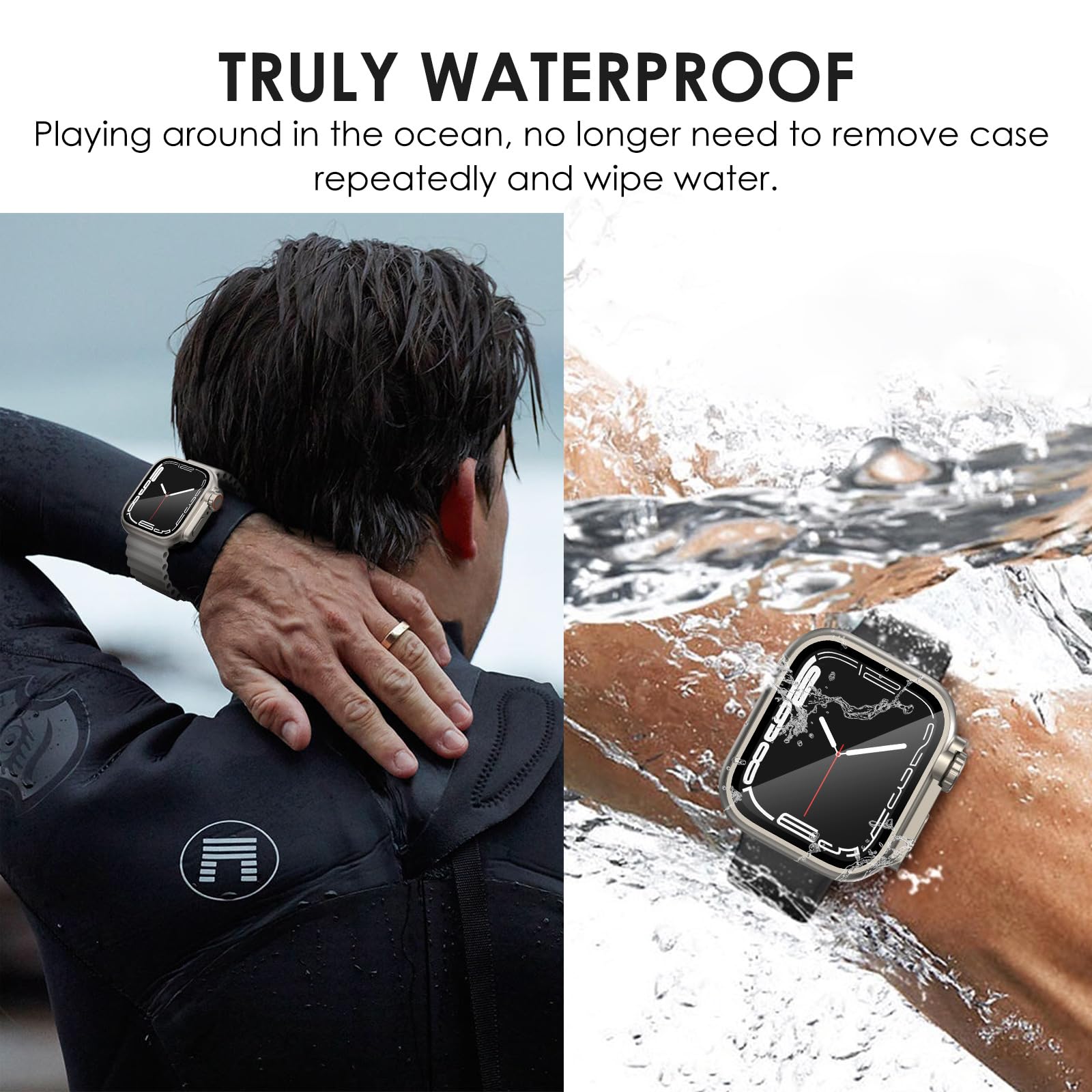 Fullife - Ultra Look - 2 in 1 Compatible with Waterproof Apple Watch Case 44mm Series 6 5 4 SE with Tempered Glass Screen Protector, iWatch 360 Protective Hard PC Bumper for Men Women, 44mm Titanium