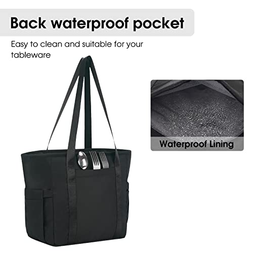 WANDF Lunch Bag for Women Leakproof Reusable Lunch Tote Bag with Wet Pocket Insulated Lunch Box for Work School Picnic Outdoor(Black)