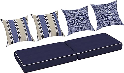 Creative Living Outdoor Bench/Settee/Swing Cushion with Four Patio Decorative Pillows, 59'', Navy