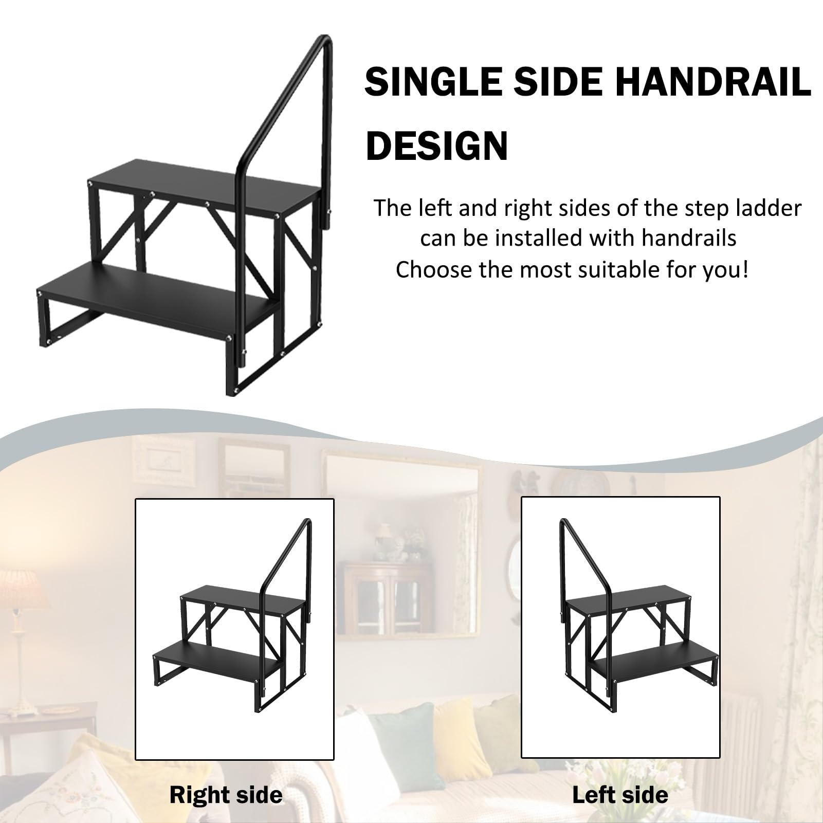 Fruyyzl 2 Step Stool Ladder for Adults, Safety Ladder Bookshelf 440Lbs, Hot Tub Stairs with Handrail, Swimming Pool Ladder Above Ground, Home Decor for Office, Household, Kitchen (2 Step 1PCS)