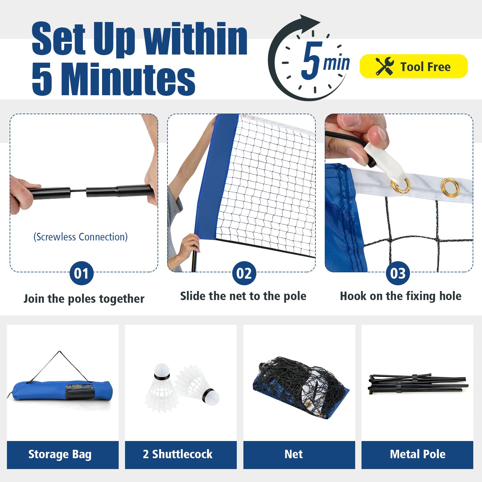 Goplus Portable Badminton Net Set, 10FT/ 14FT Volleyball Pickleball Net with 2.7FT-5FT Adjustable Height, 2 Shuttlecocks, Carrying Bag for Backyards, Beach, Driveway, Family Outdoor Game (14 FT)