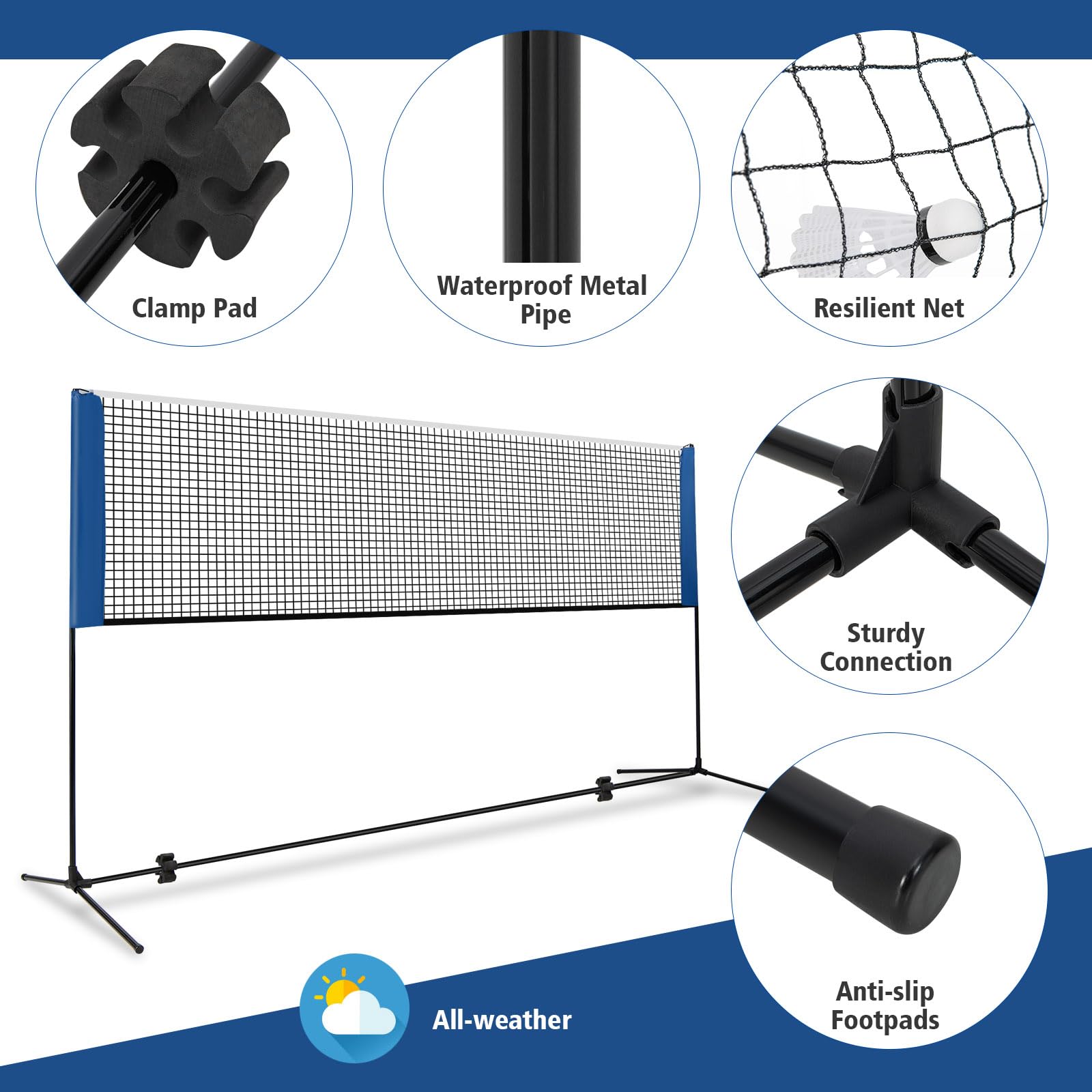 Goplus Portable Badminton Net Set, 10FT/ 14FT Volleyball Pickleball Net with 2.7FT-5FT Adjustable Height, 2 Shuttlecocks, Carrying Bag for Backyards, Beach, Driveway, Family Outdoor Game (14 FT)