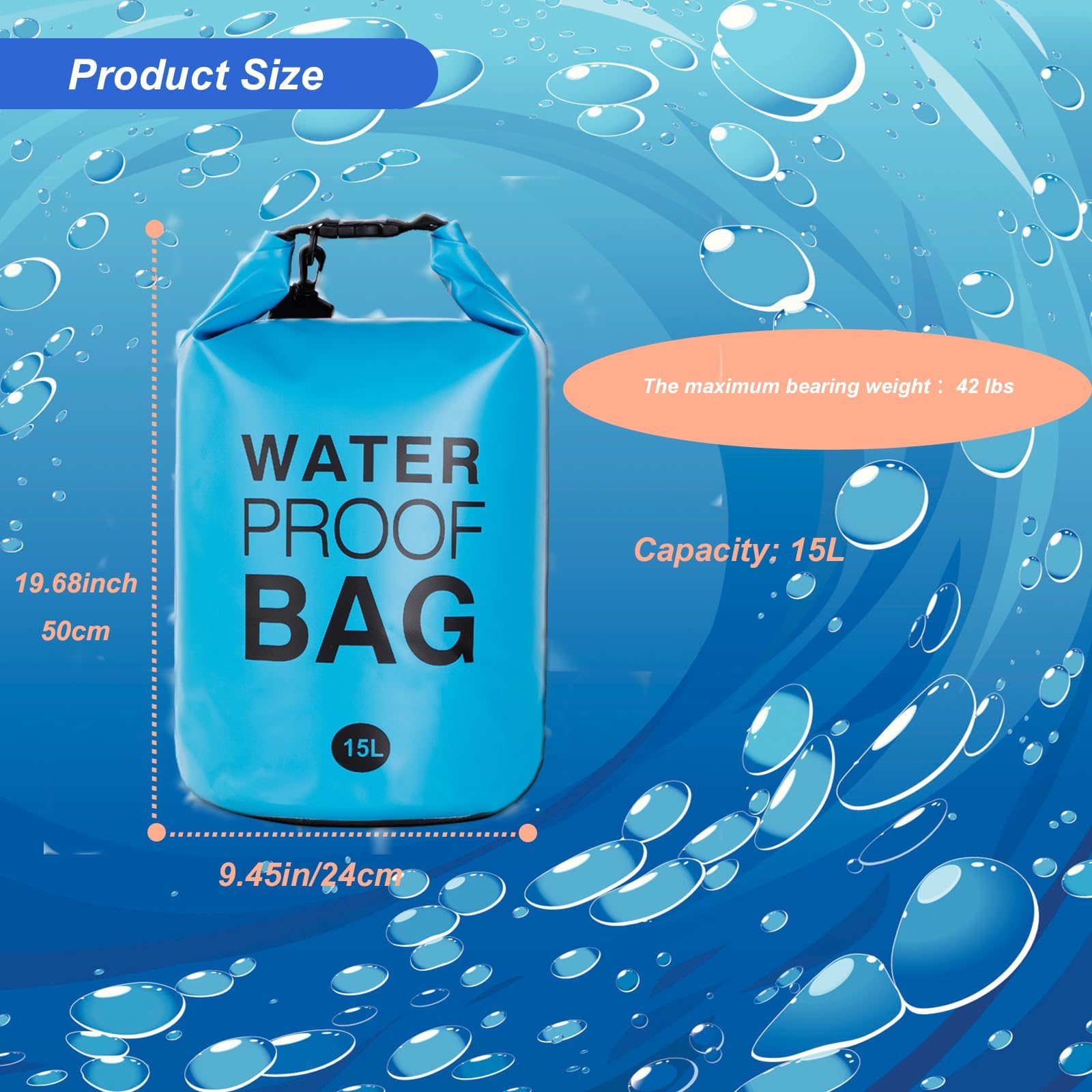 TWOZOZO Pool Ladder Weights 15L PVC Waterproof Dry Bag, Swimming Pool Ladder and Step Weight, Durable Sandbag Kayak Dry Bag Canoe Trip Bag, Work with Above-Ground/In-Ground Pool Steps(Lake blue)