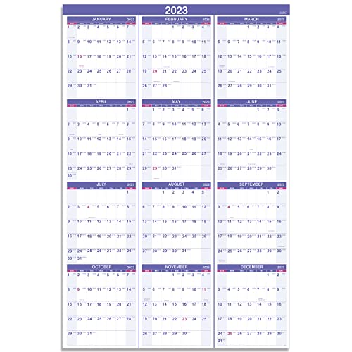 2023 Yearly Wall Calendar - Yearly Wall Calendar2023, 2023 Wall Calendar with Julian Date, From Jan.2023 to Dec.2023, Thick Paper, Vertical, 34.8" x 22.8" (Open) - Purple