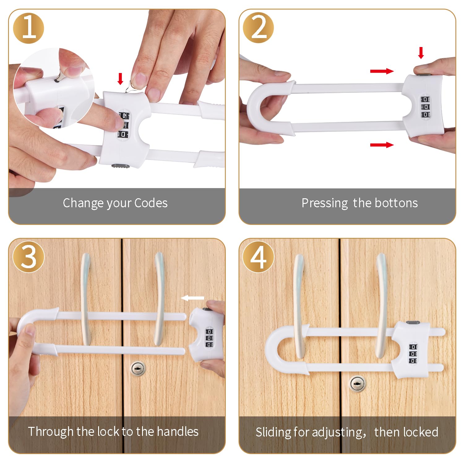 4 Pack U-Shaped Sliding Cabinet Locks Multifunctional Child Safety Lock Adjustable Baby Proof Clips for Home Cabinets Refrigerator Doors Cabinet Knobs and Window Handles