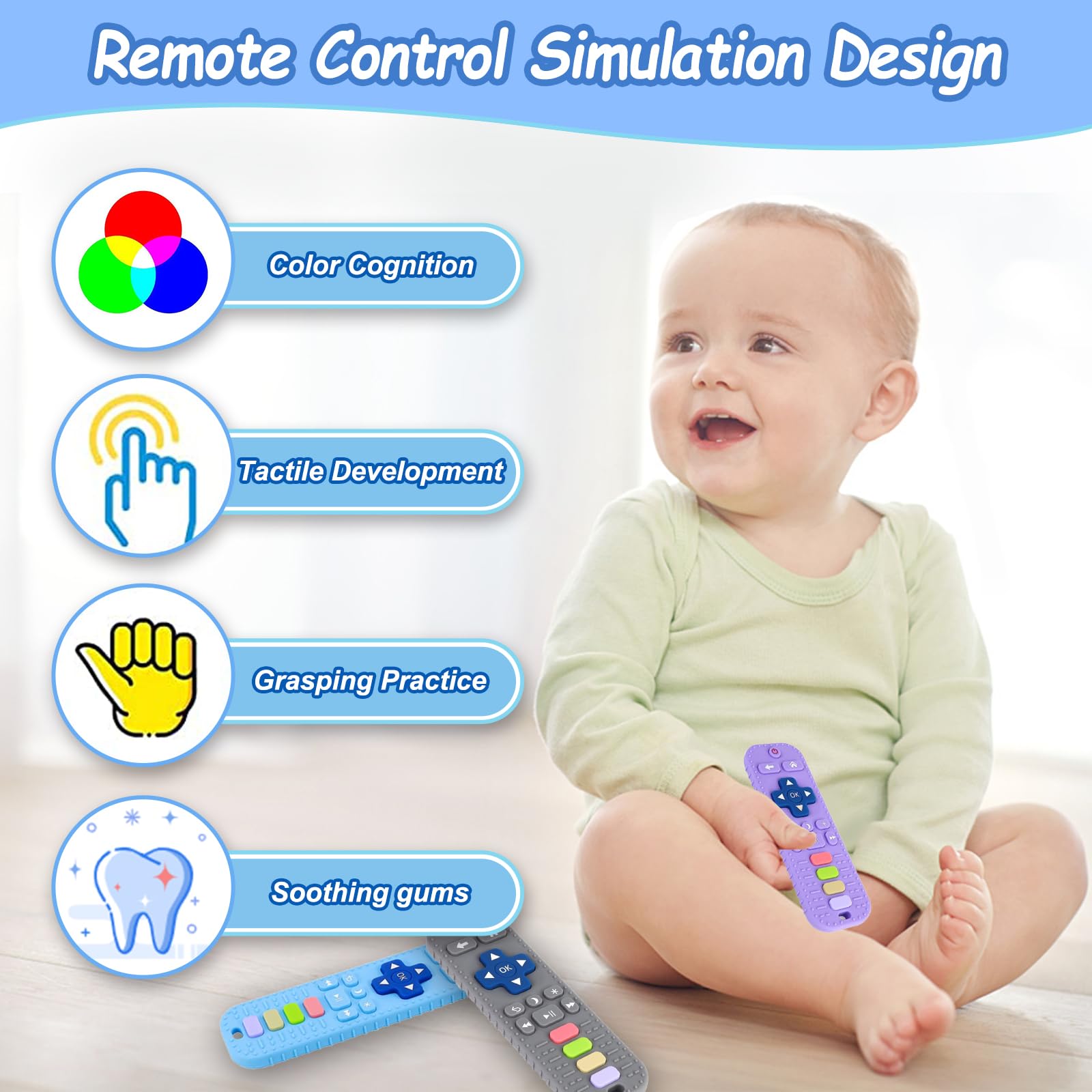 Jkevow Baby Teething Toys, Silicone Teethers Toys for Babies 0-24 Months, Remote Control Shape Baby Teethers Chew Toys, BPA Free Freezable Relief Molars Gums Pain (Black)