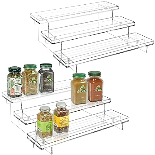 BodiCal 3-Tier Spice Rack Organizer for Cabinet- Spice Rack Seasoning Organizer, Tiered Medicine Cabinet Organizer, Kitchen Pantry Organization and Storage- 2 Pack/Clear