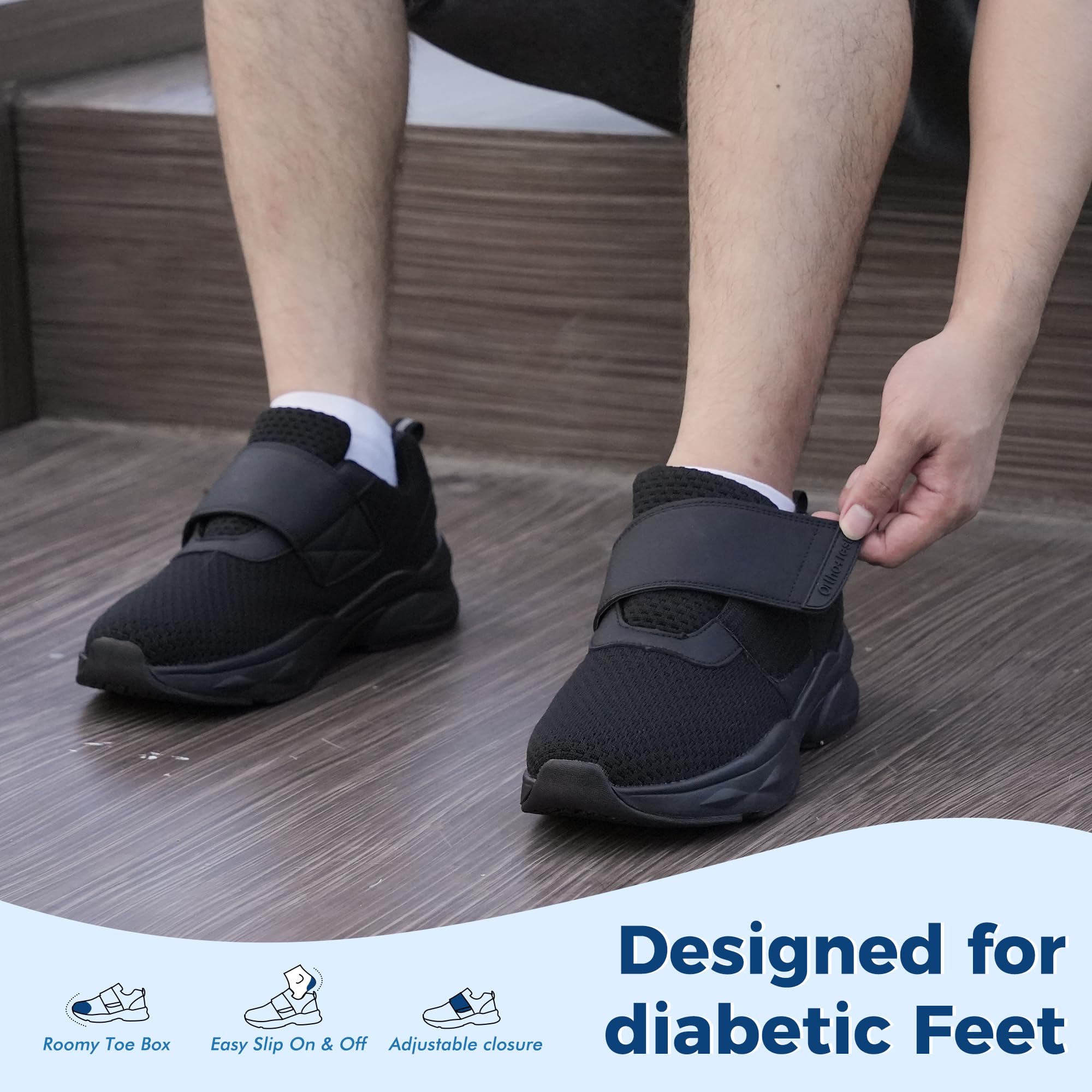 Ortho+rest Men Diabetic Walking Shoes Edema Shoes for Swollen Feet Arch Support Orthopedic Sneakers (11,Black)