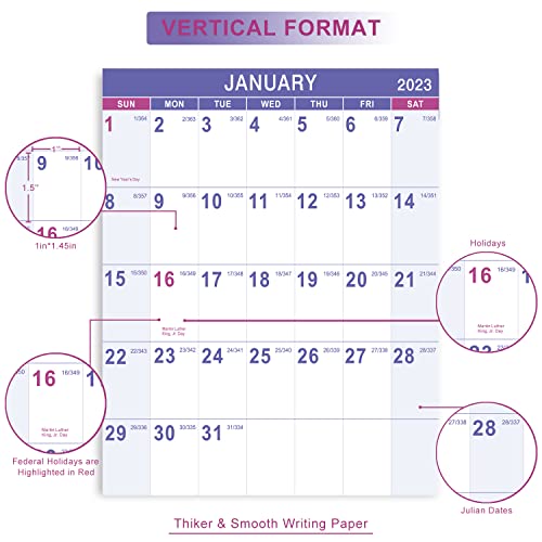 2023 Yearly Wall Calendar - Yearly Wall Calendar2023, 2023 Wall Calendar with Julian Date, From Jan.2023 to Dec.2023, Thick Paper, Vertical, 34.8" x 22.8" (Open) - Purple