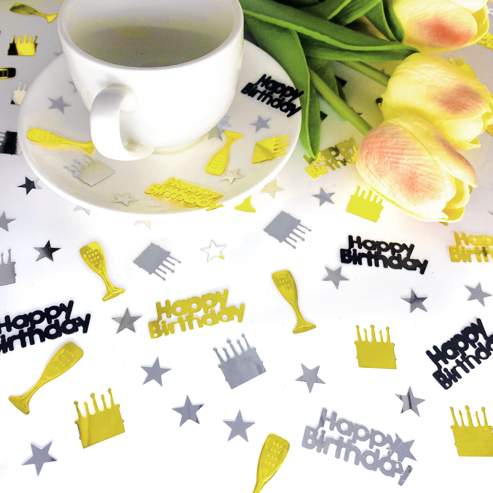 Werich Birthday Confetti | Glitter Confetti Sprinkles for Party Table Scatters Decoration | Gold Sliver Black for Birthday Party Decoration | Metallic Foil | 45g 1.5OZ 1300Pcs