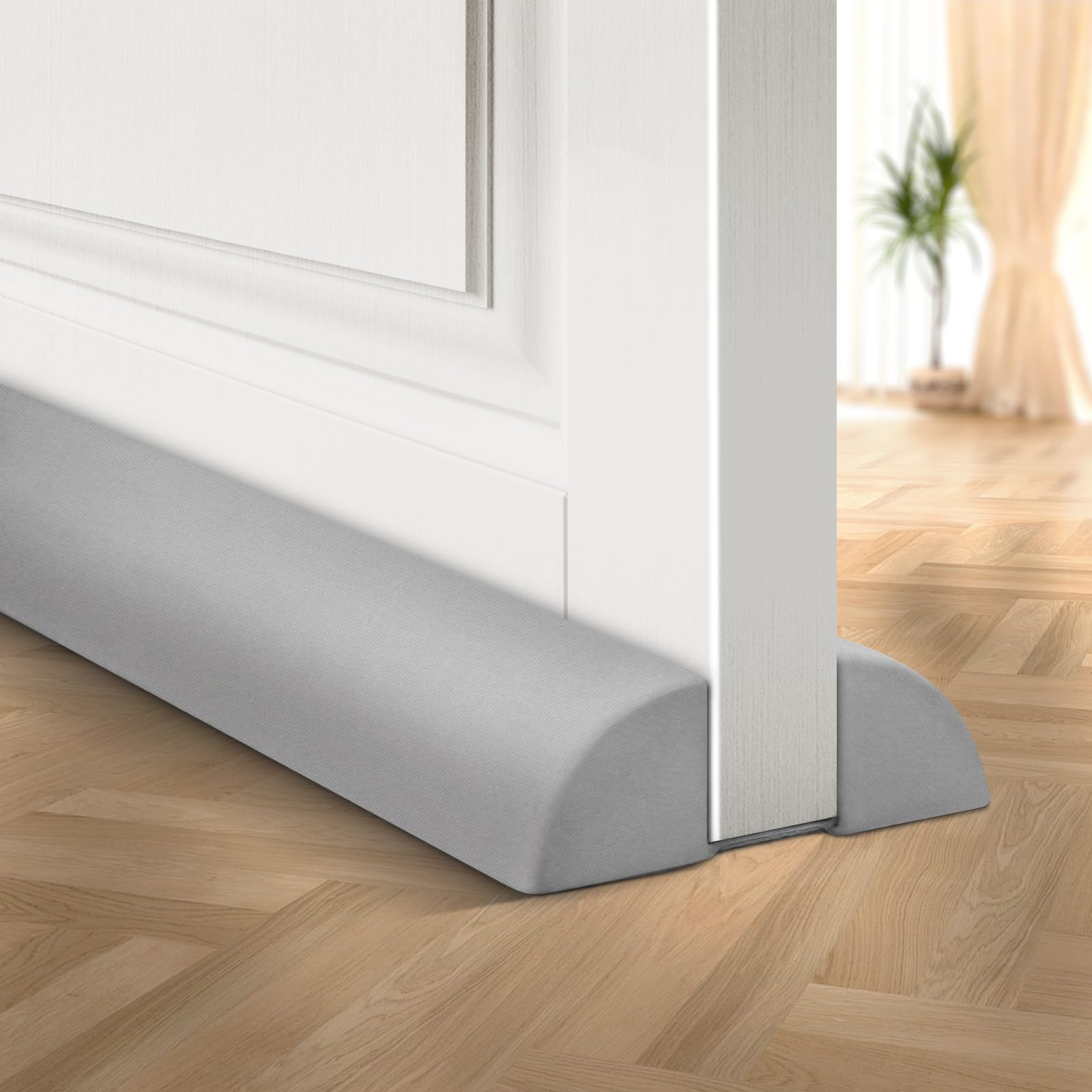 Holikme 36 inches Double Side Draft Stopper Noise Blocker for Bottom of Door Adjustable Door Sweeps, Grey
