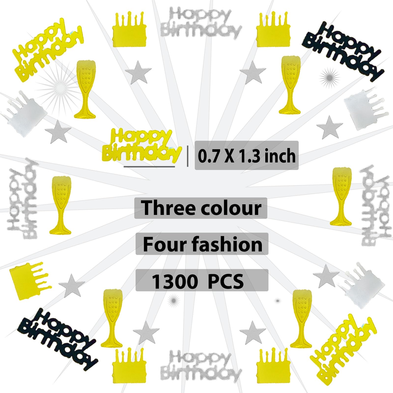 Werich Birthday Confetti | Glitter Confetti Sprinkles for Party Table Scatters Decoration | Gold Sliver Black for Birthday Party Decoration | Metallic Foil | 45g 1.5OZ 1300Pcs