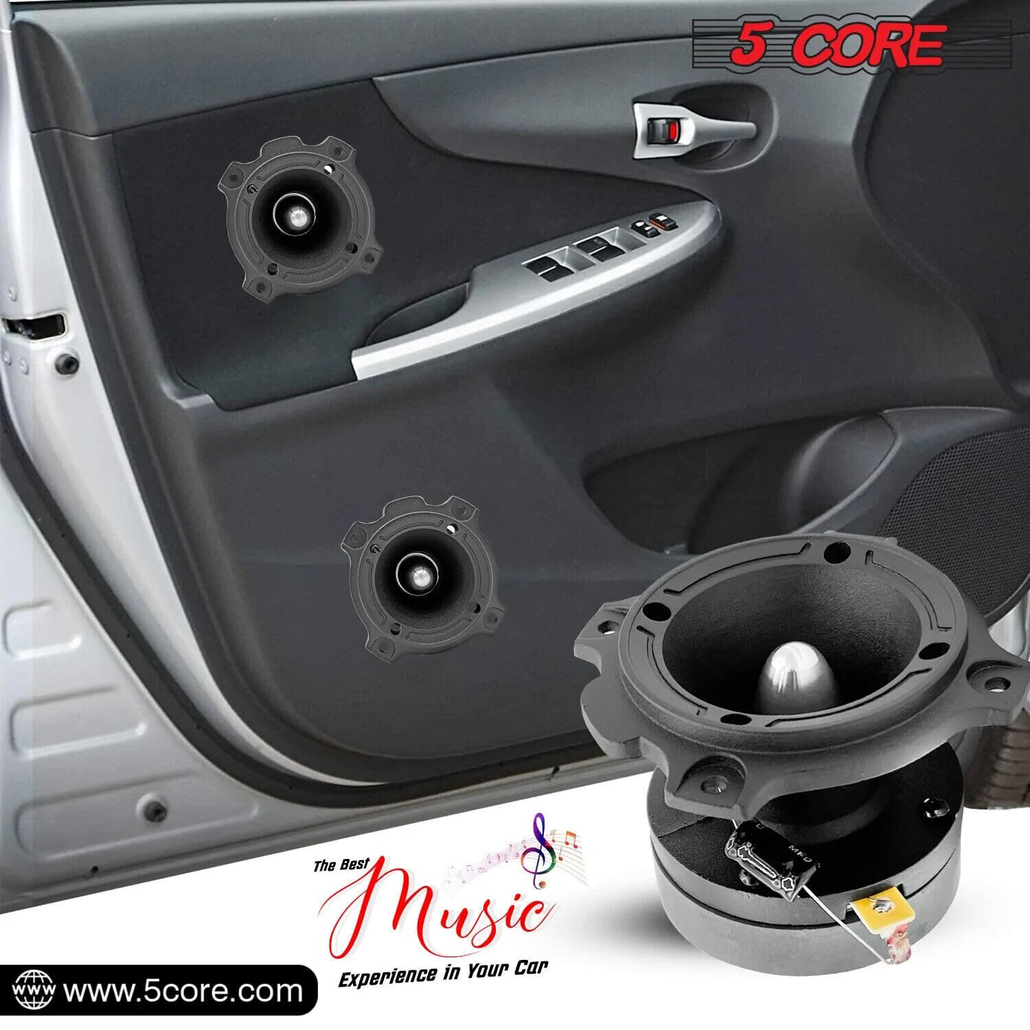 5 CORE 6.5" Inch Mid-Range Replacement Pro Audio Car Speaker 1600W Max 4 Ohms and 2.8 Inch Super Tweeter 2 Pieces - MR6.5-4oHMX2Pcs+TW-BULLET180X2Pcs