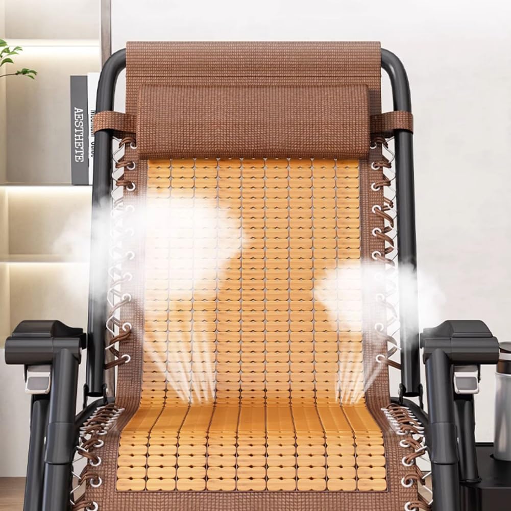 Zero Gravity Reclining Chair Folding Sun Lounge Chair Bamboo with Adjustable Backrest and Pillow & Cup Holder, Outdoor Portable Leisure Deck Chair for Garden Patio Backyard Beach