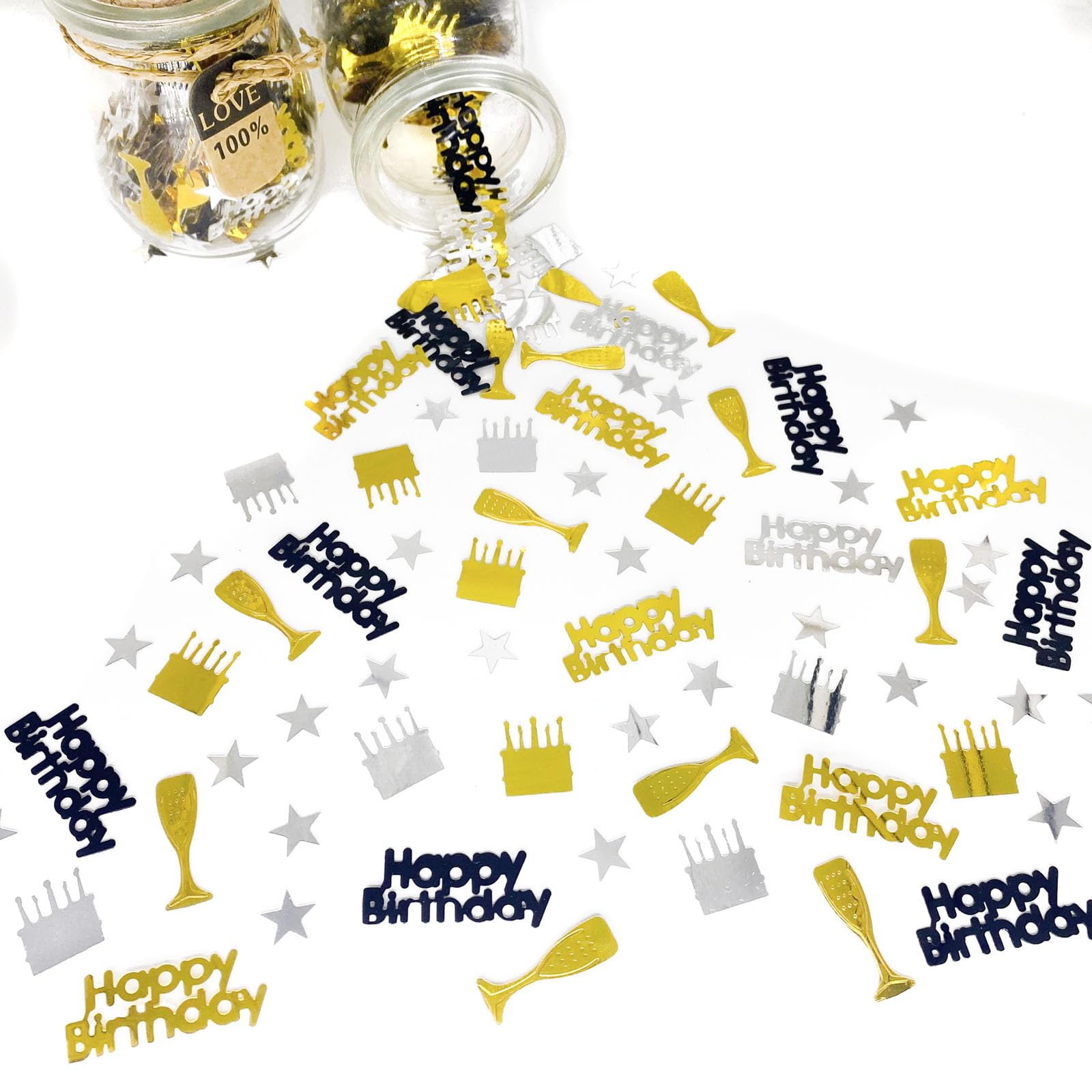 Werich Birthday Confetti | Glitter Confetti Sprinkles for Party Table Scatters Decoration | Gold Sliver Black for Birthday Party Decoration | Metallic Foil | 45g 1.5OZ 1300Pcs