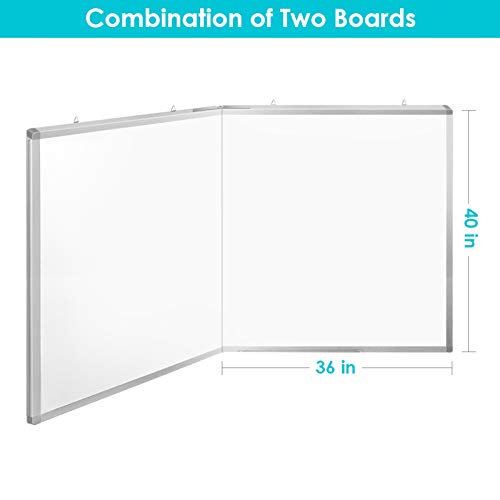 Large Magnetic Whiteboard, maxtek 72 x 40 Magnetic Dry Erase Board Foldable with Marker Tray 1 Eraser 3 Markers and 6 Magnets| Wall-Mounted Aluminum Memo White Board for Office Home and School