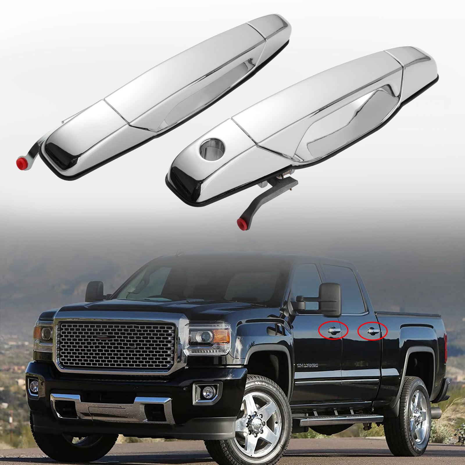 Exterior Door Handle (Upgraded) 4 PCS Front Rear Driver & Passenger for 2007-2013 Chevy Silverado Suburban Tahoe Avalanche, GMC Sierra Yukon, Cadillac Escalade Replaces 22738721 22738722 22738725
