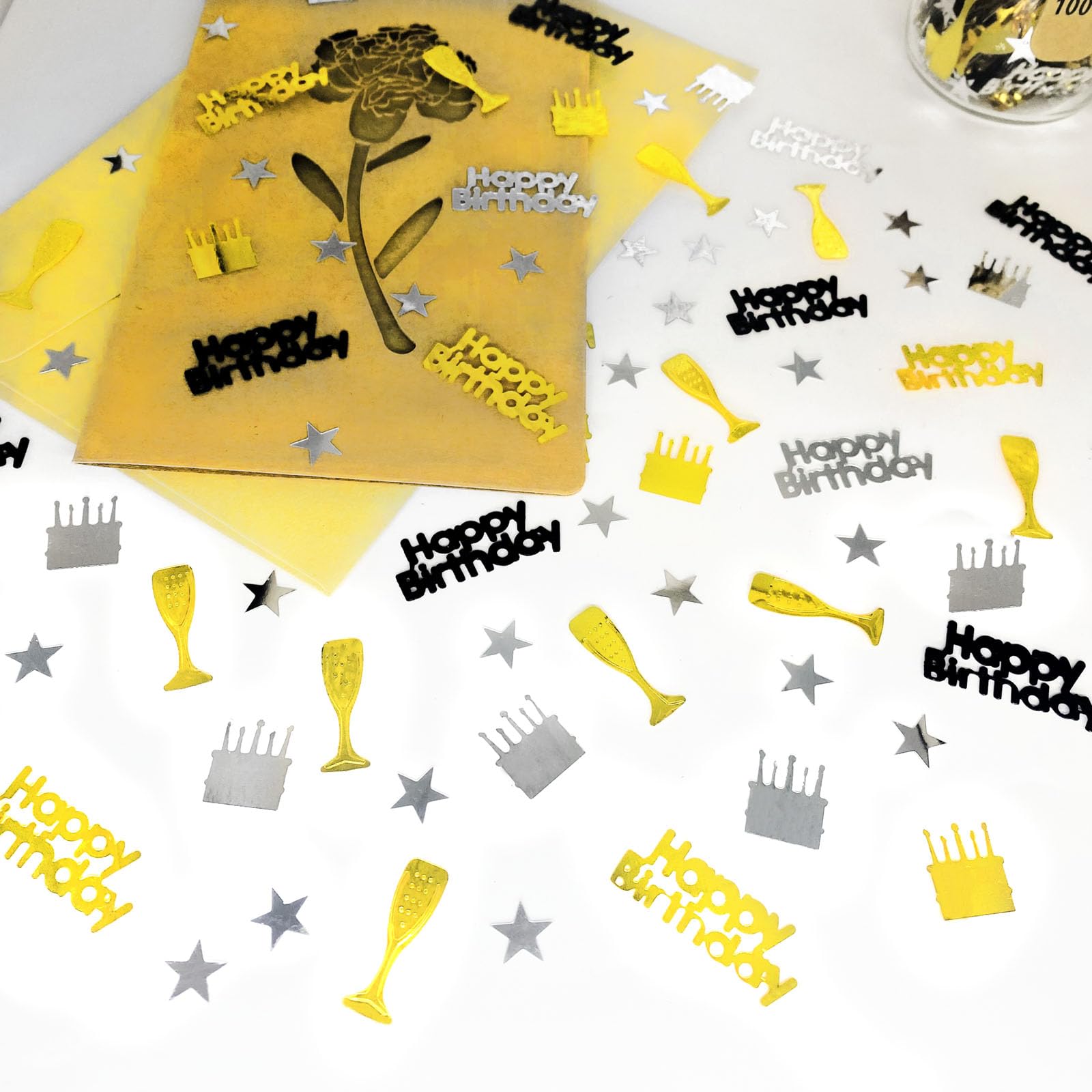 Werich Birthday Confetti | Glitter Confetti Sprinkles for Party Table Scatters Decoration | Gold Sliver Black for Birthday Party Decoration | Metallic Foil | 45g 1.5OZ 1300Pcs