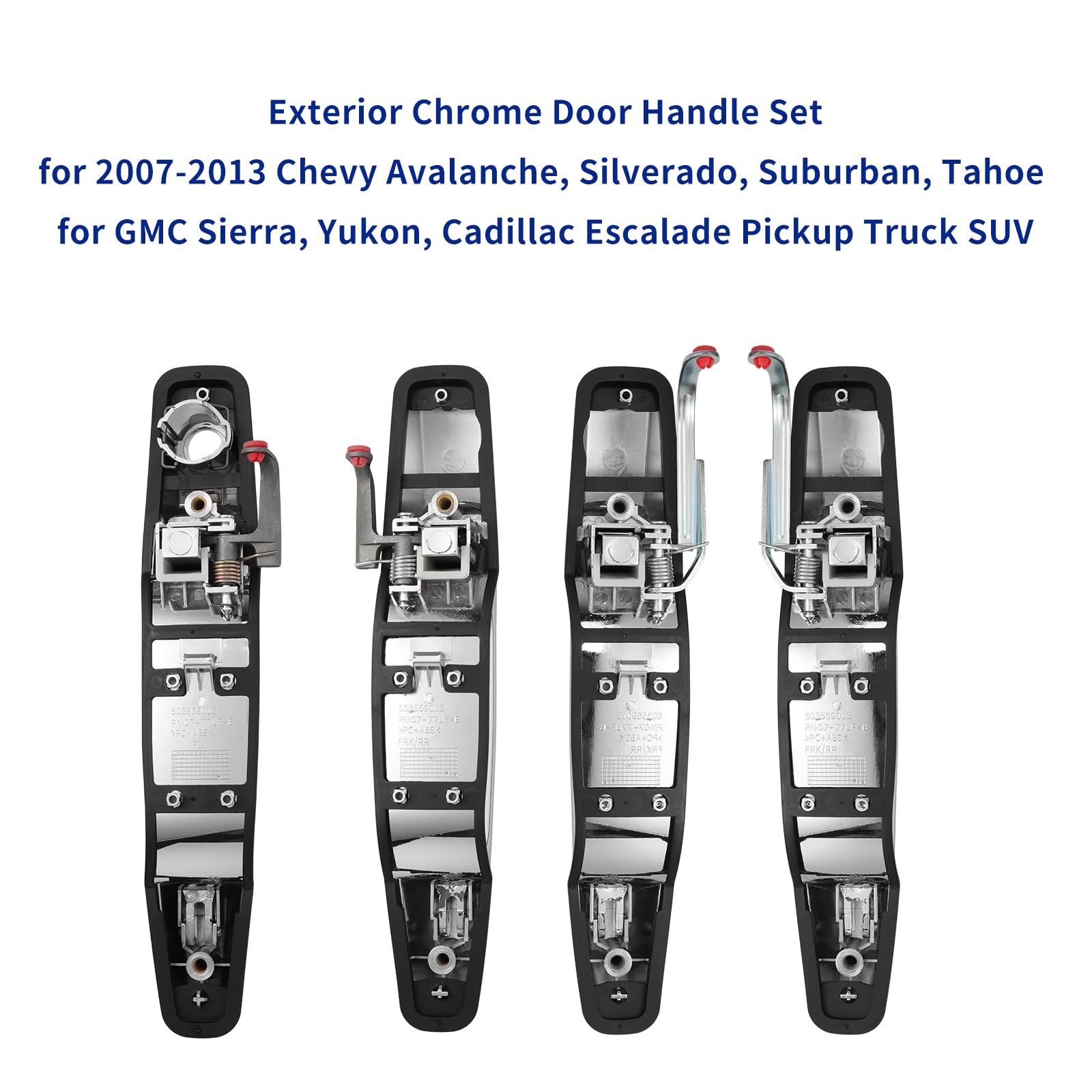 Exterior Door Handle (Upgraded) 4 PCS Front Rear Driver & Passenger for 2007-2013 Chevy Silverado Suburban Tahoe Avalanche, GMC Sierra Yukon, Cadillac Escalade Replaces 22738721 22738722 22738725