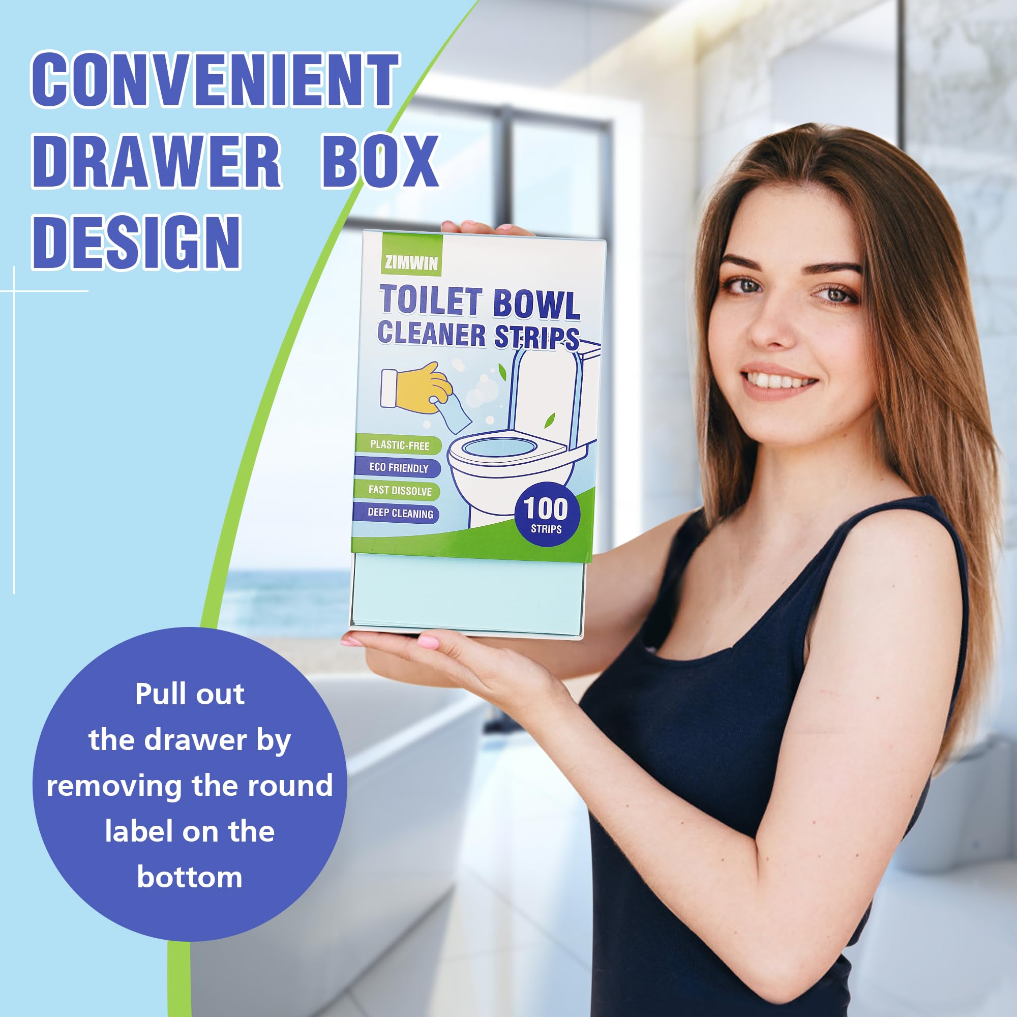 Toilet Cleaners Strips 100 Count, Eco-Friendly Portable Toilet Cleaning Sheet, Septic Safe Bathroom Cleaning Supplies with Fresh Scent, Plastic-Free Packaging