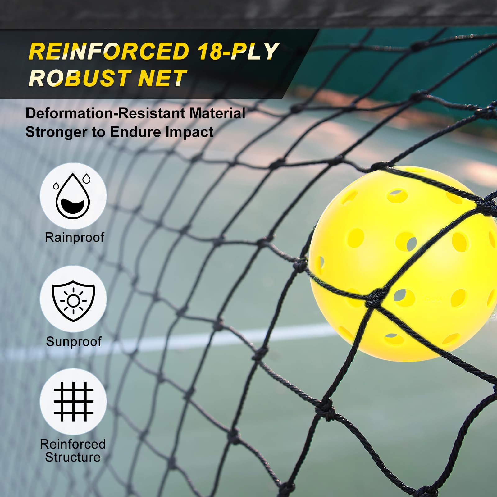 TYRSEN Pickleball Set with Net, 22FT USAPA Regular Size Portable Pickleball Net System for Driveway Backyard, 4 Paddles & 6 Balls, Strong PE Net and Steady Steel Frames for Indoor Outdoor