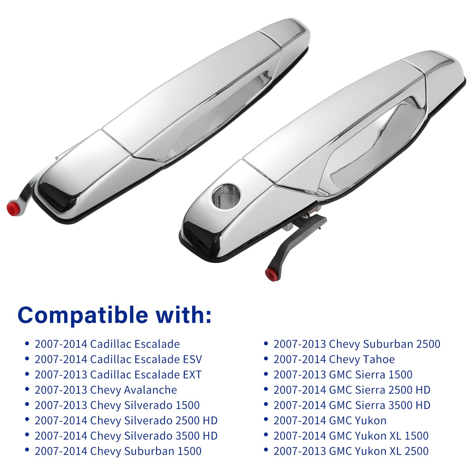 Exterior Door Handle (Upgraded) 4 PCS Front Rear Driver & Passenger for 2007-2013 Chevy Silverado Suburban Tahoe Avalanche, GMC Sierra Yukon, Cadillac Escalade Replaces 22738721 22738722 22738725
