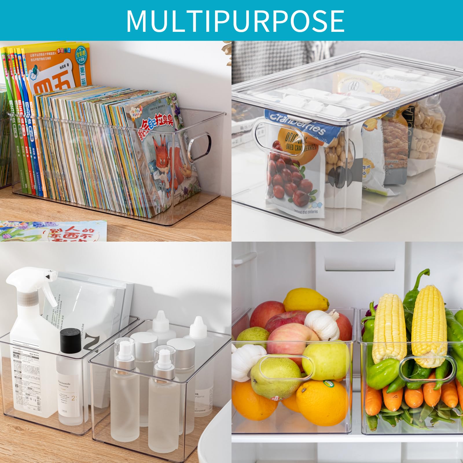 Artendjoon 3 Pack Refrigerator Organizer Bins with Lid, Large Stackable Fridge Organizer Set with Handle, BPA-free Clear Storage Container for Freezer, Cabinet, Pantry Organization
