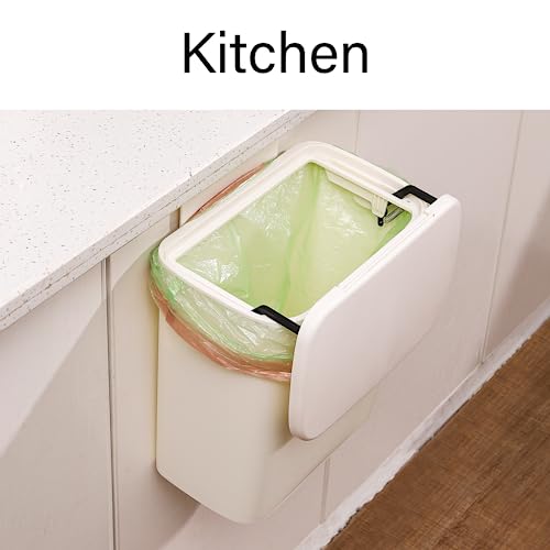 Hanging Kitchen Trash Can,2.4 Gallon Waste Bin with Lid for Kitchen,Small Plastic Compost Bin for Counter Top or Under Sink,Mountable Garbage Can for Bedroom,Bathroom, Cabinet,Car and Office,White