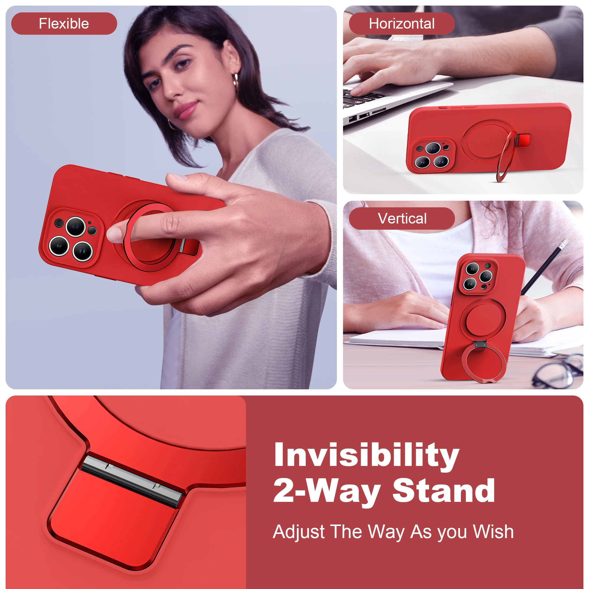 SKYLMW Designed for iPhone 14 Pro Max Case with Magnetic Invisible Stand Compatible with MagSafe Military Drop Tested Shockproof Silicone iPhone 14 Pro Max Phone Cases for Women Men 6.7'' 2022, Red