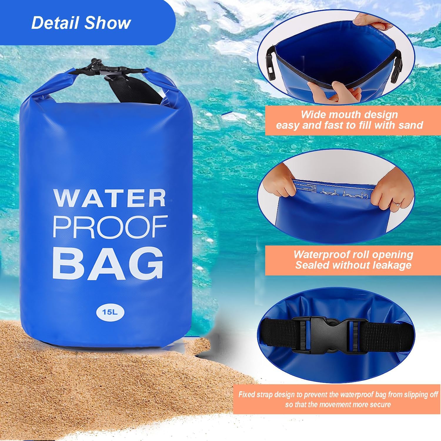 TWOZOZO Pool Ladder Weights 15L PVC Waterproof Dry Bag, Swimming Pool Ladder and Step Weight, Durable Sandbag Kayak Dry Bag Canoe Trip Bag, Work with Above-Ground/In-Ground Pool Steps(Sapphire blue)
