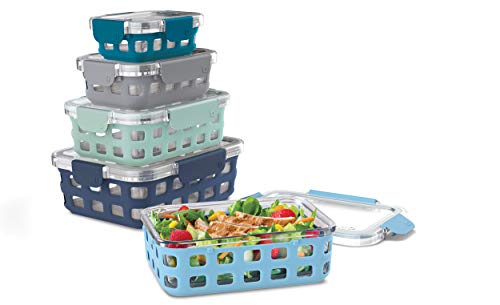 Ello Duraglass Glass Food Storage Mixed Set - Glass Food Storage Bowls with Silicone Sleeve and Airtight Durable Tritan Lids, 10 Piece 5 Pack, Blue La La