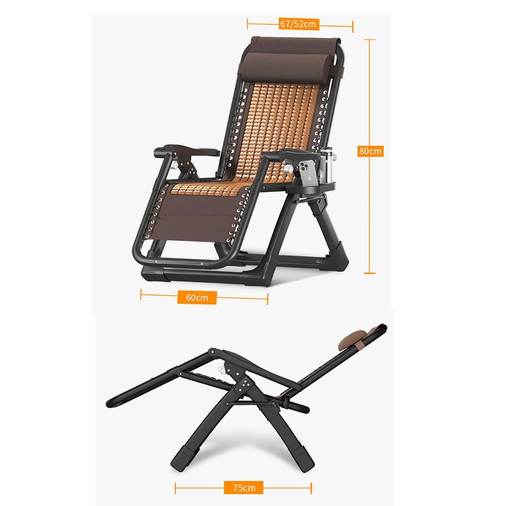 Zero Gravity Chair Adjustable Folding Reclining Lounge Chair Bamboo with Pillow and Cup Holder Patio Lawn Recliner for Outdoor Pool Camp Yard Beach Garden Outdoor and Indoor