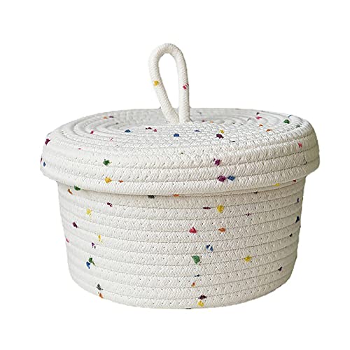 Cotton Rope Storage Basket with Lid, Round Woven Storage Box with Lid, Organizer Baskets Decorative Woven Storage Bin for Nursery, Toy Bin, Clothes, Container for Snacks(22cm)