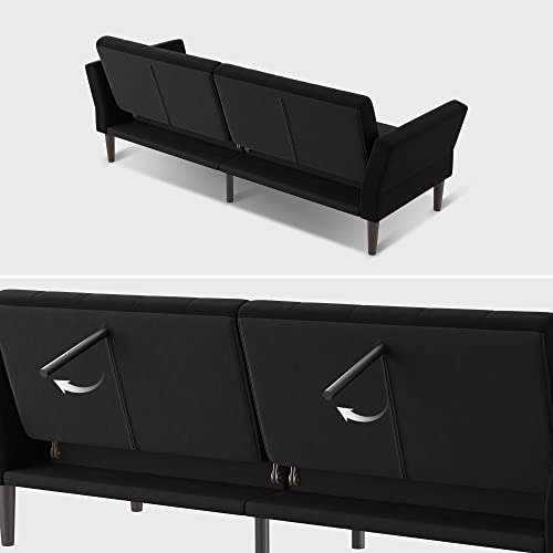 HONBAY Convertible Sofa Bed Velvet Sleeper Couch with Adjustable Armrests Tufted Futon for Living Room and Bedroom, Black
