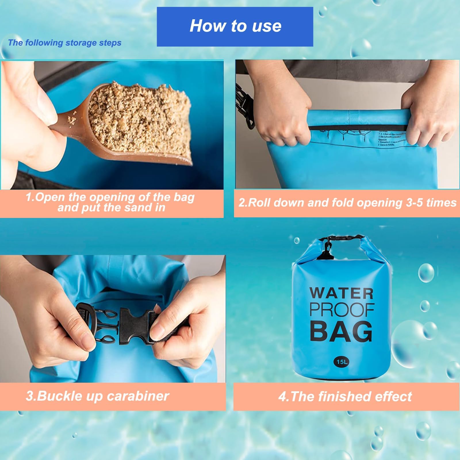 TWOZOZO Pool Ladder Weights 15L PVC Waterproof Dry Bag, Swimming Pool Ladder and Step Weight, Durable Sandbag Kayak Dry Bag Canoe Trip Bag, Work with Above-Ground/In-Ground Pool Steps(Sapphire blue)