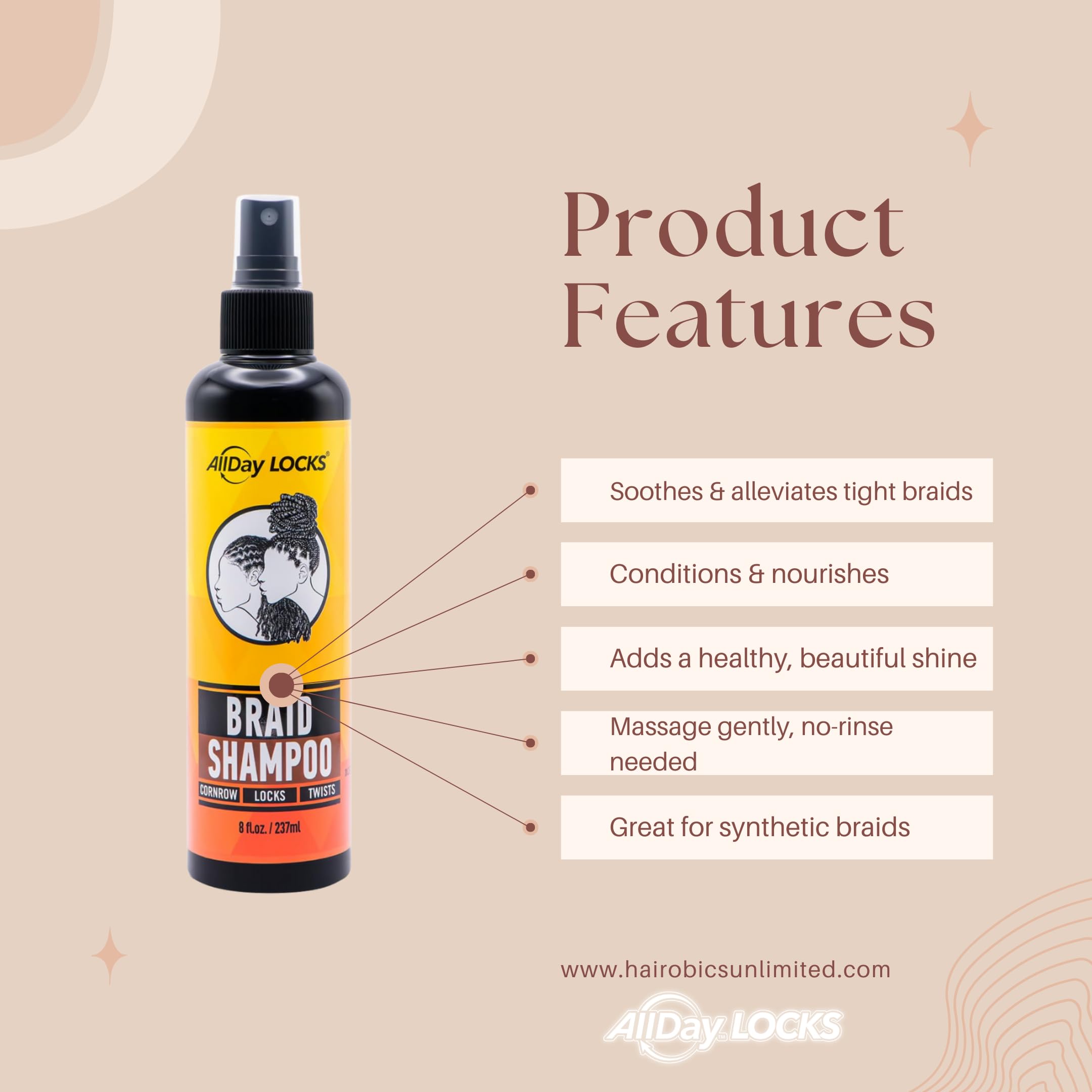 AllDay Locks Rinse-Free Shampoo | Cleansing, Refreshing Formula | Eliminates Itchiness, Dryness | For Locs, Braids, Twists, Weaves | 8 oz