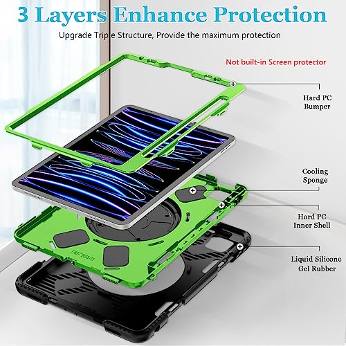Case for iPad Pro 11 Inch 2022/2021/ 2020/2018: Military-Grade Silicone Cover for iPad 11 Inch 4th/ 3rd/ 2nd/ 1st/ Generation with Stand- Handle- Shoulder Strap- Pencil Holder
