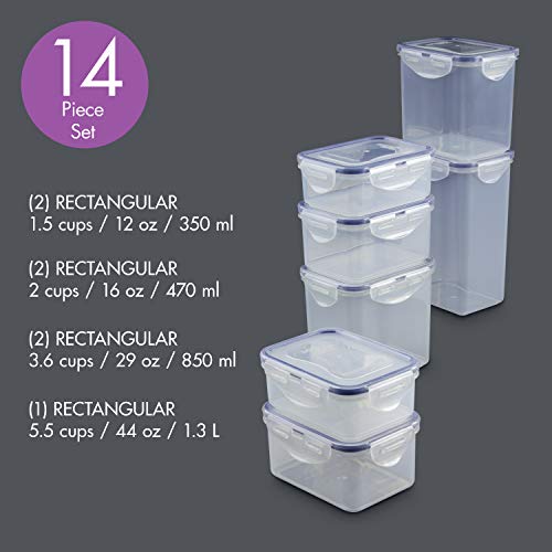 LocknLock Easy Essentials Food Storage lids/Airtight containers, BPA Free, 14 Piece - Tall Rectangle, Clear