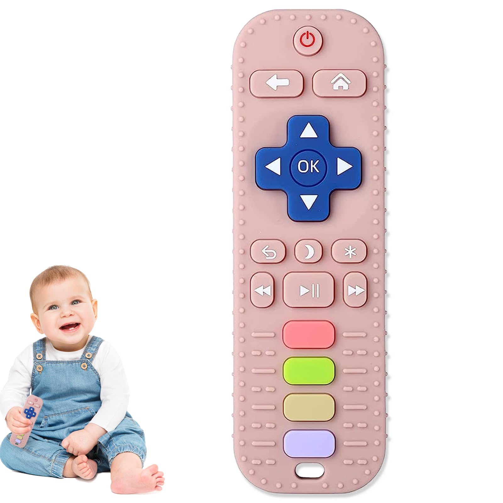 Jkevow Baby Teething Toys, Silicone Teethers Toys for Babies 0-24 Months, Remote Control Shape Baby Teethers Chew Toys, BPA Free Freezable Relief Molars Gums Pain (Pink)