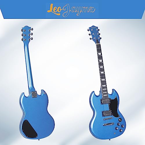Leo Jaymz 39 Inch Double Cut Solid Body Electric Guitar - Poplar Wood Body,Maple Neck and Composite Ebony Fretboard (DC Navy Blue)