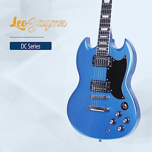 Leo Jaymz 39 Inch Double Cut Solid Body Electric Guitar - Poplar Wood Body,Maple Neck and Composite Ebony Fretboard (DC Navy Blue)