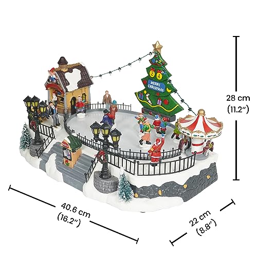 YQQY Skating Christmas Village - Animated Musical Winter Snow Village with 7 Moving Skaters - Indoor Decorations for Home Tabletop Gift