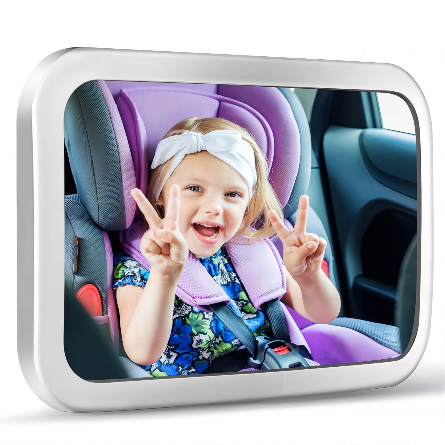 Shynerk Baby Car Mirror, Car Seat Mirror Safety 360° Rotation Wide Clear View, Shatterproof & Crash Tested, ‎SH-M-02, White