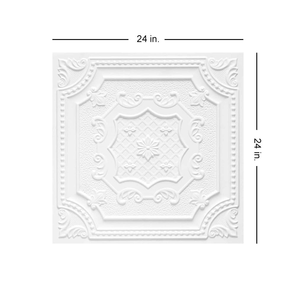 From Plain To Beautiful In Hours 258wm-24x24-10 My Beautiful Damaris PVC 2' x 2' Lay-in or Glue-up Ceiling Tile in White Matte 10 Piece (Case / 40 sq.ft)