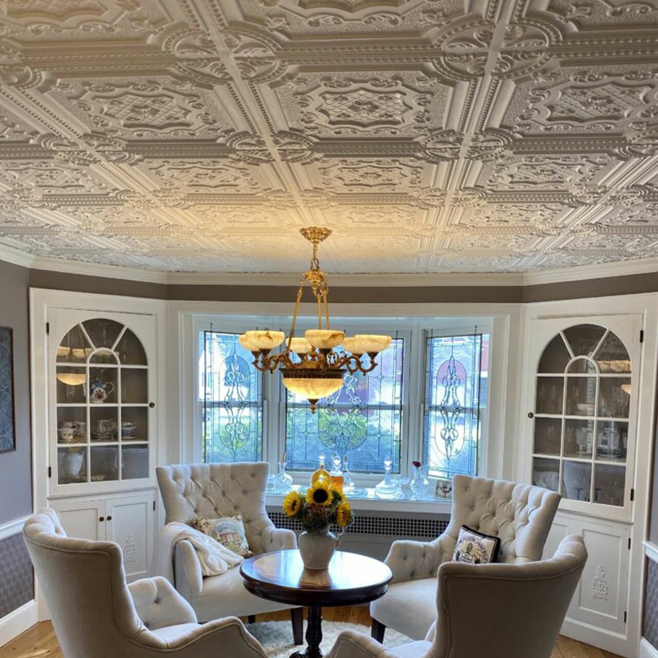 From Plain To Beautiful In Hours 258wm-24x24-10 My Beautiful Damaris PVC 2' x 2' Lay-in or Glue-up Ceiling Tile in White Matte 10 Piece (Case / 40 sq.ft)