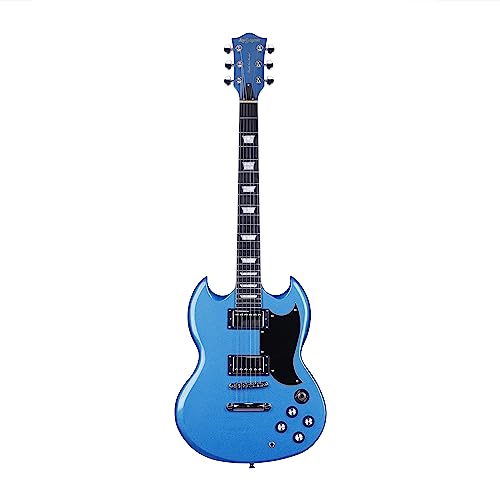 Leo Jaymz 39 Inch Double Cut Solid Body Electric Guitar - Poplar Wood Body,Maple Neck and Composite Ebony Fretboard (DC Navy Blue)
