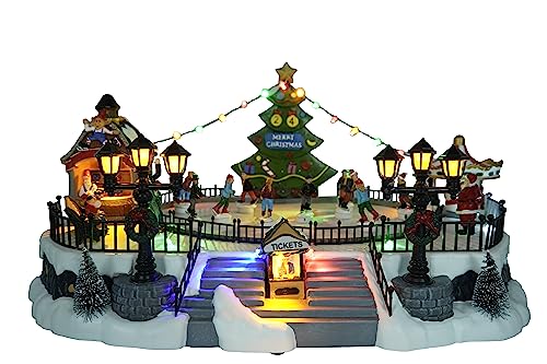 YQQY Skating Christmas Village - Animated Musical Winter Snow Village with 7 Moving Skaters - Indoor Decorations for Home Tabletop Gift