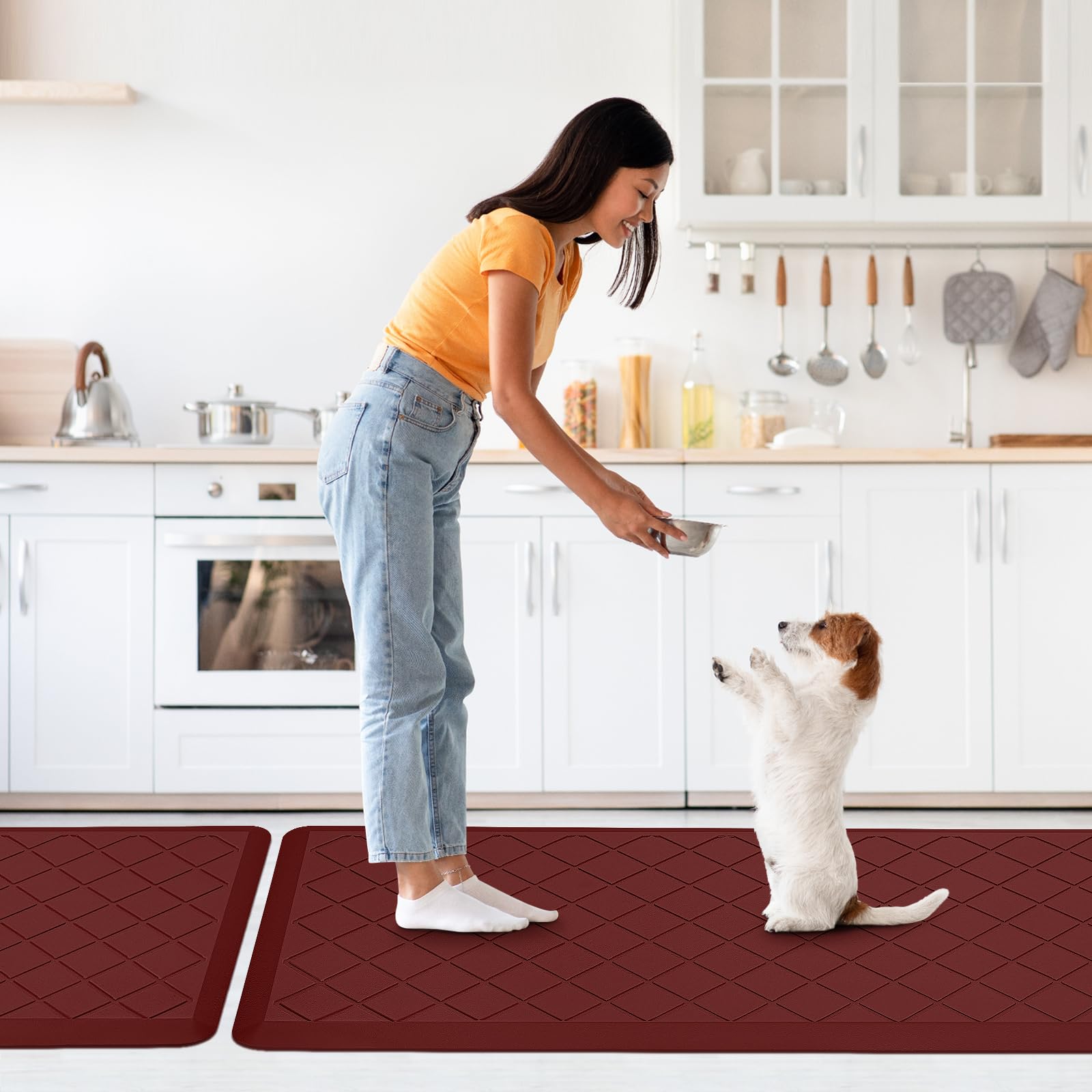 WEZVIX Cushioned Kitchen Mat 2 PCS, Anti Fatigue Kitchen Rugs, Heavy Duty Kitchen Rugs and Mats Non-Skid, Ergonomic Comfort Foam Kitchen Floor Mat for Home, Office, Sink, Laundry, Red